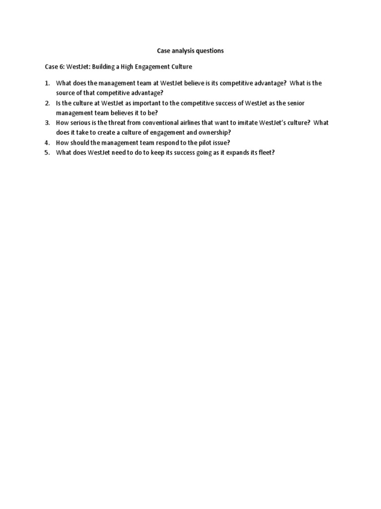 Case Analysis Questions - Case 6 Westjet Culture1 | PDF