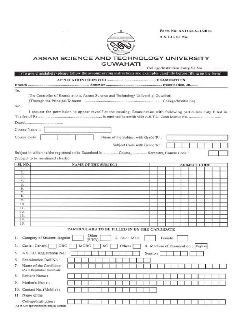 ASTU Exam Form | PDF