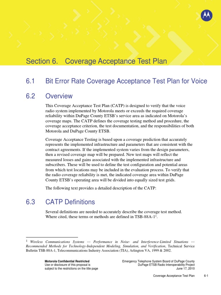 Coverage Acceptance Test Plan | PDF | Reliability Engineering | Motorola