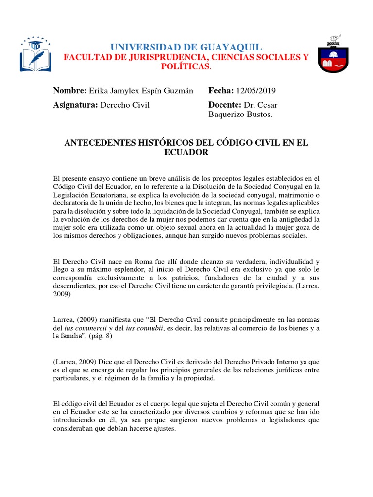 Historia del Código Civil Ecuatoriano | PDF | Ecuador | Constitución