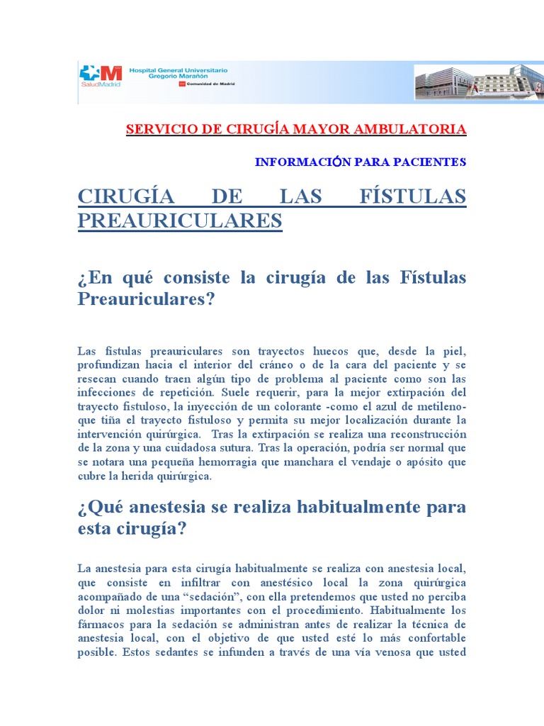 Fistula Preauricular | PDF | Anestesia | Cirugía