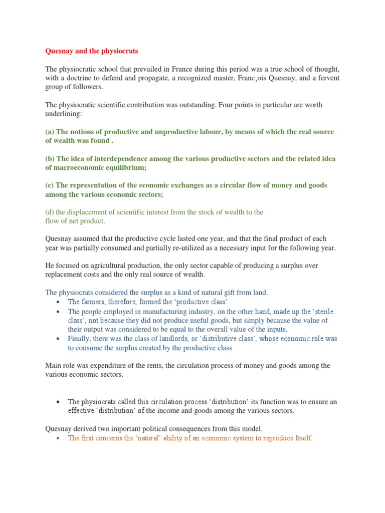Quesnay and the Physiocrats: France's Early Economic School | PDF ...