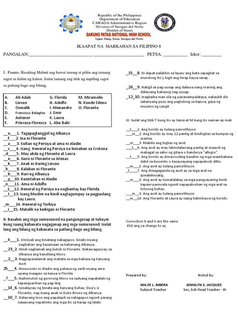4th Exam Fikipino 8 | PDF