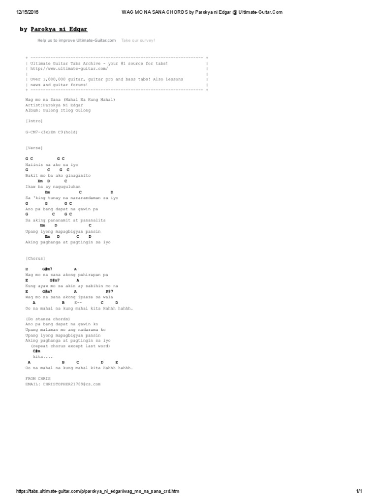 WAG MO NA SANA CHORDS by Parokya Ni Edgar at Ultimate-Guitar | PDF ...