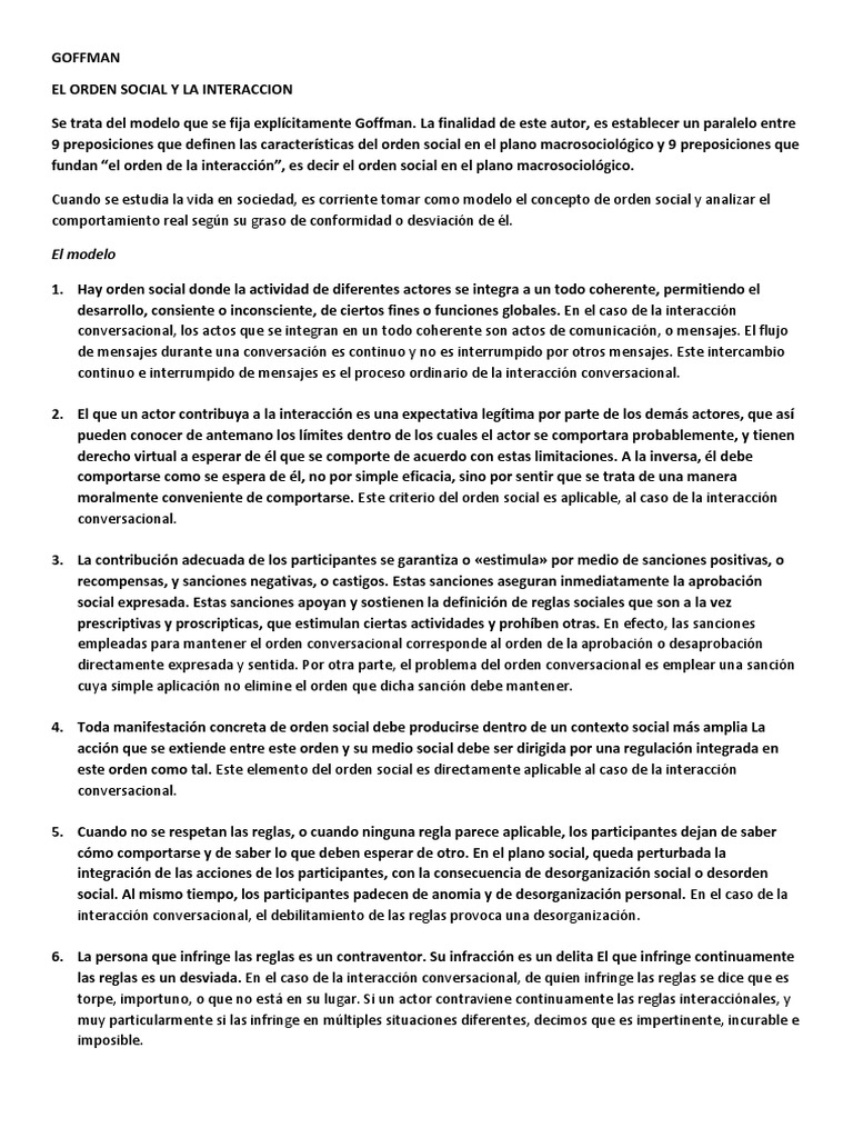 Goffman's Model of the Social Order and Interaction | PDF | Sociedad | Vergüenza
