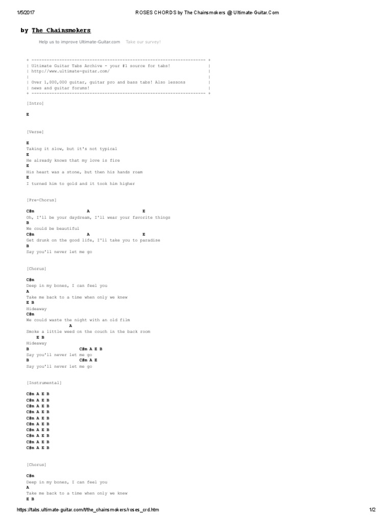 ROSES CHORDS by The Chainsmokers at Ultimate-Guitar | PDF | Popular ...