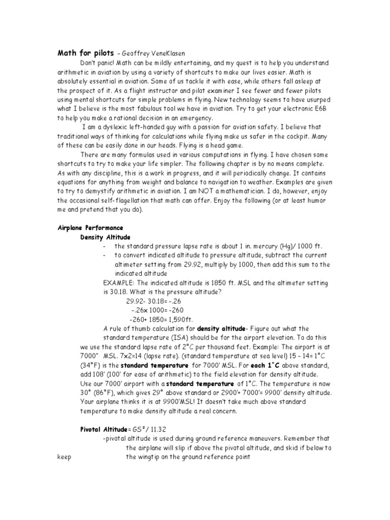 Math For Pilots: Airplane Performance Density Altitude | PDF | Altitude ...