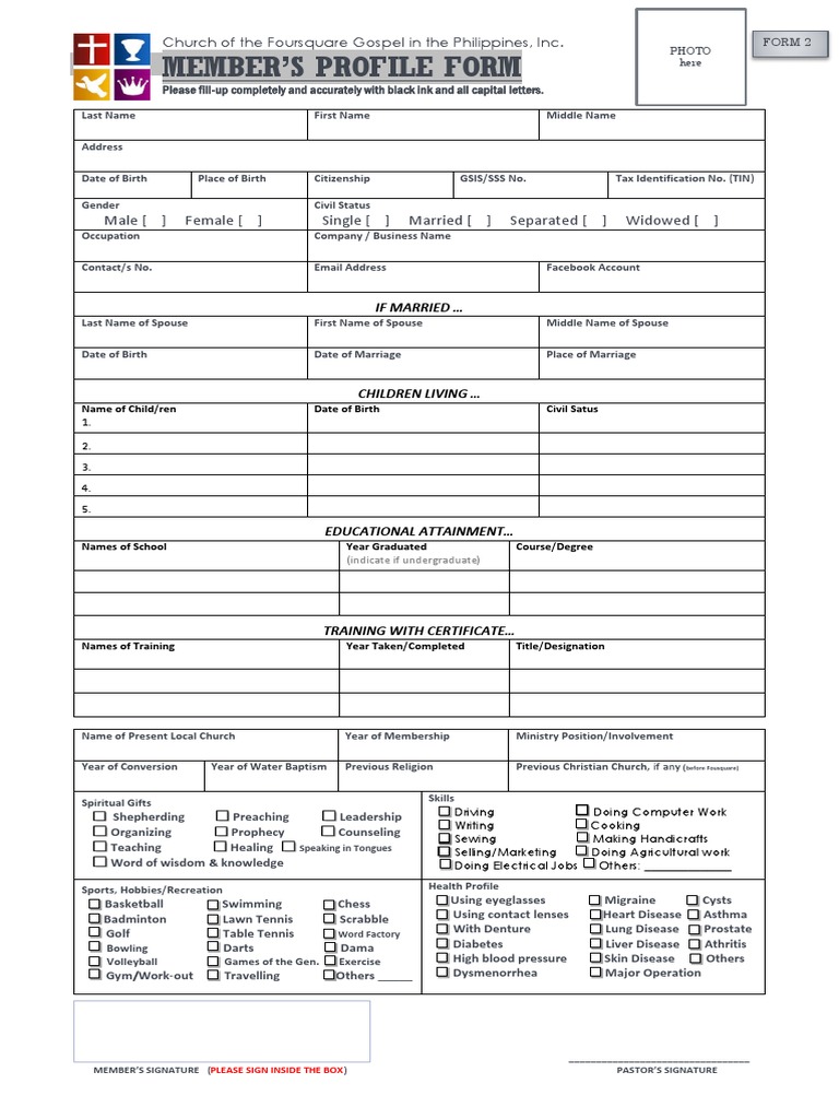 Member S Profile Form Download Free Pdf Evangelism Baptism