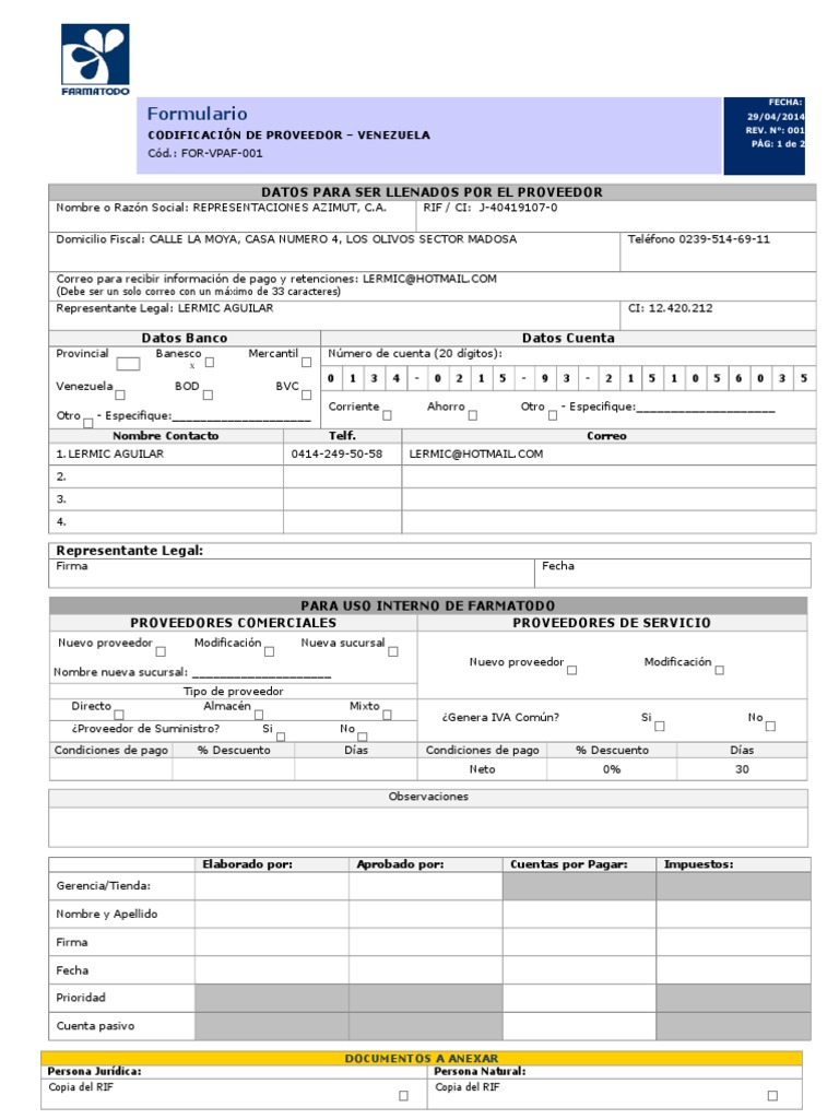 Formato para La Codificación de Proveedores | PDF | Factura | Business