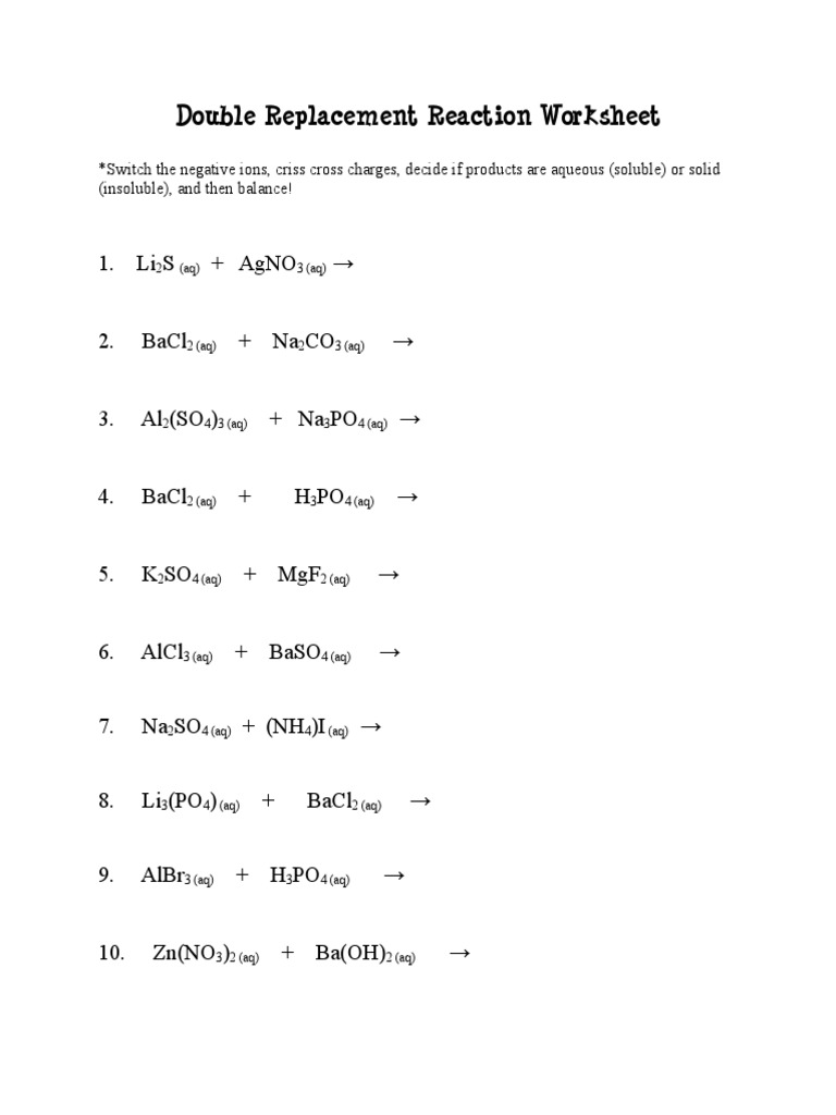 Double Replacement RXN Worksheet | PDF | Naturaleza