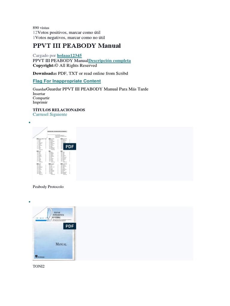 PPVT Iii Peabody Manual: Holaaa12345 Descripción Completa | PDF ...