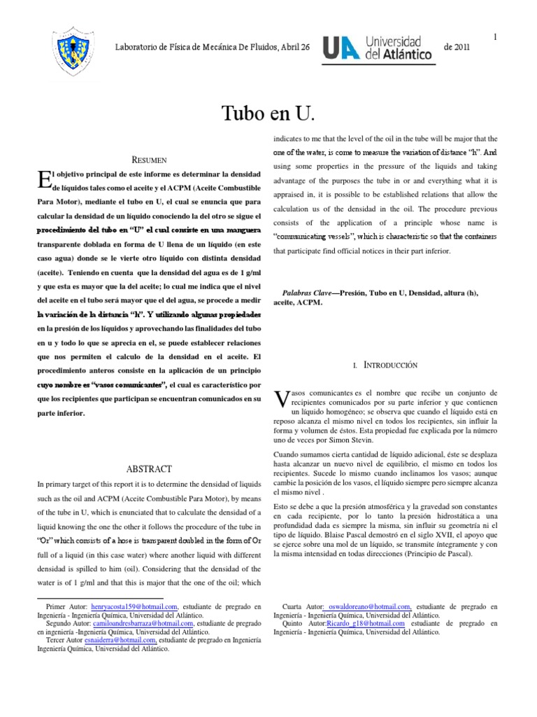 Densidad de Líquidos con Tubo en U | PDF | Medida de presión | Presión