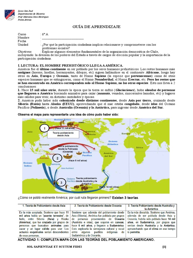 Guía de Aprendizaje: Poblamiento de América | PDF | Américas | Homo