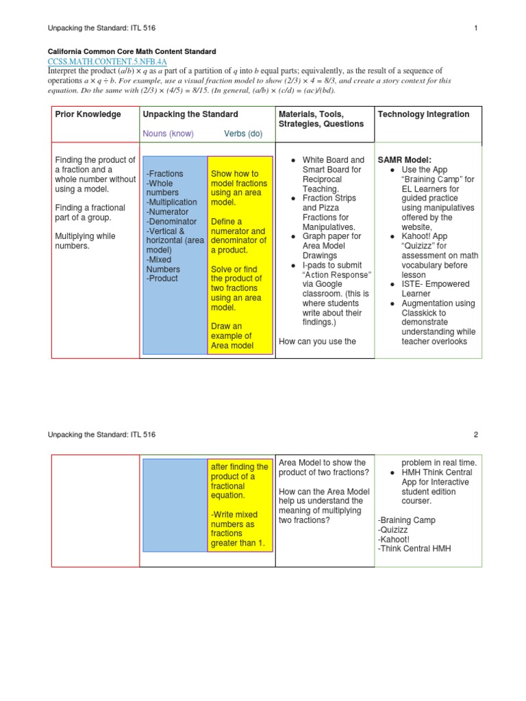 Unpacking The Standard Assignmt | PDF | Fraction (Mathematics ...