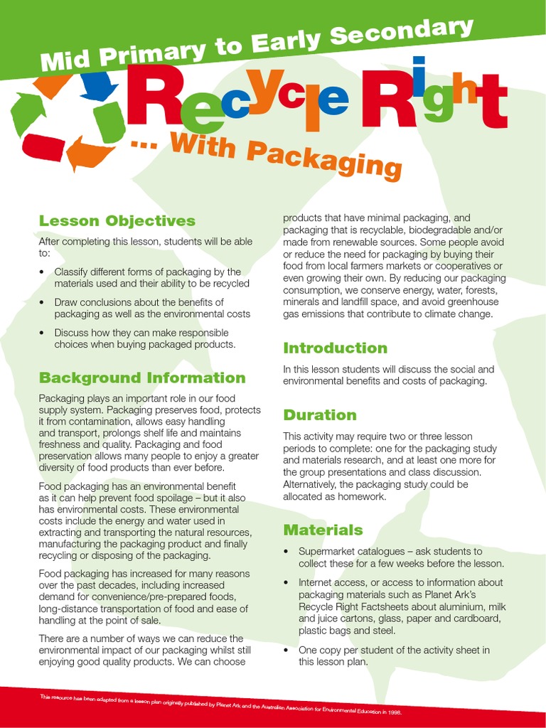 624 Lesson Plan Packaging | PDF | Recycling | Packaging And Labeling