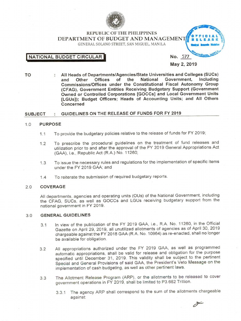 National Budget Circular No 577 | PDF | Fiscal Year | Budget