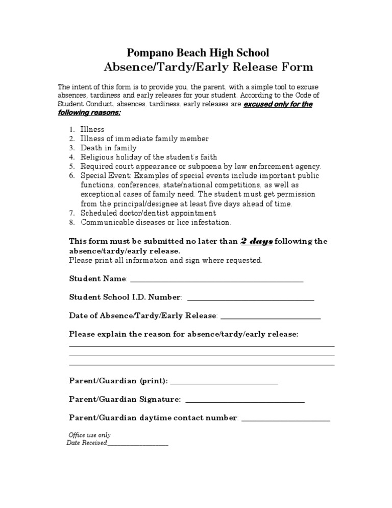 Absence Tardy Form | PDF