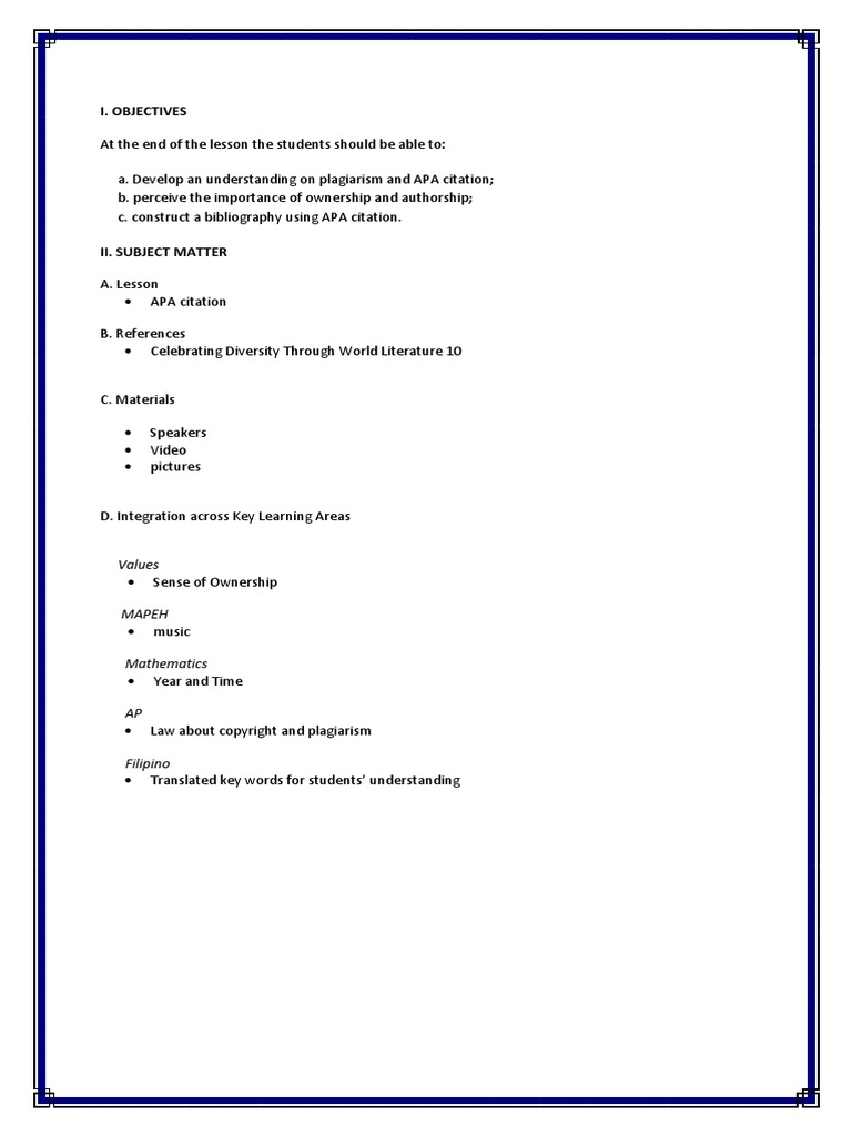 Lesson Plan APA... | PDF | Plagiarism | Citation