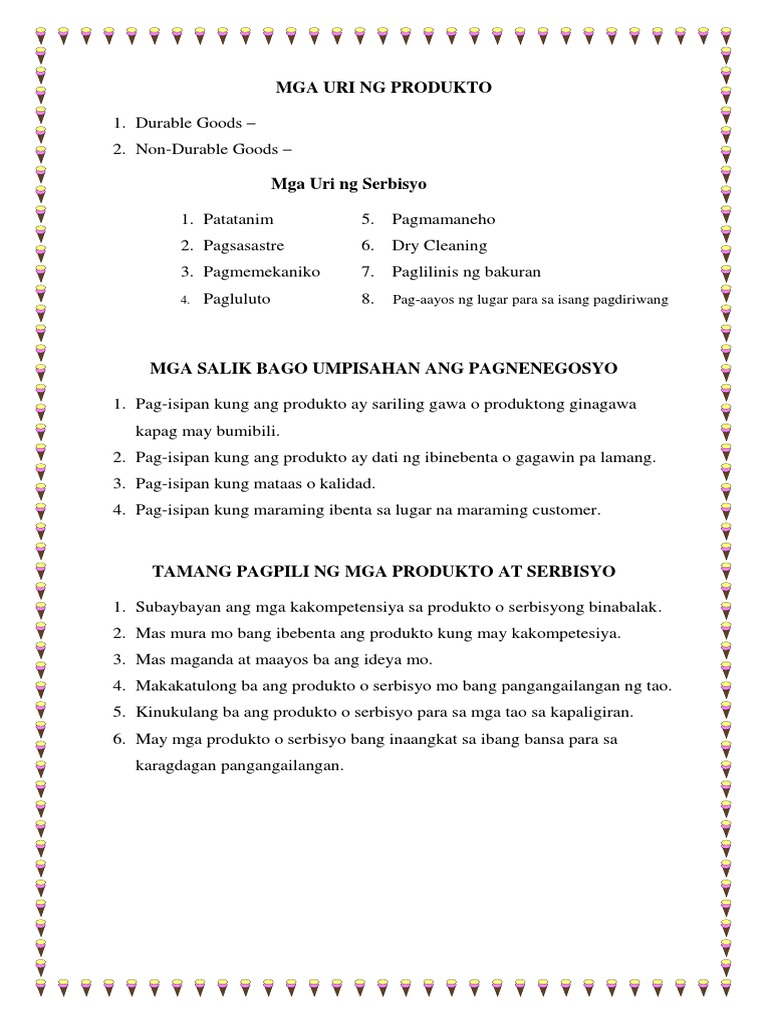 Mga Uri NG Product | PDF