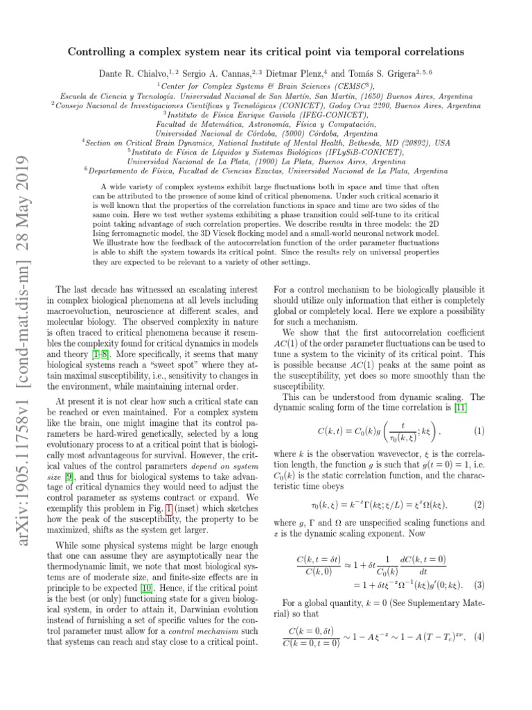 Controlling A Complex System Near Its Critical Point Via Temporal ...