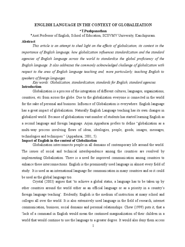 Standardizing English in a Globalized World: An Analysis of the Impact ...
