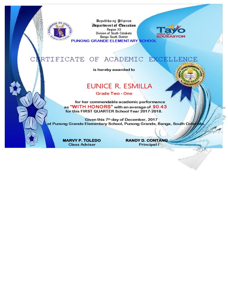 Academic Excellence Certificates 2017-2018 | PDF