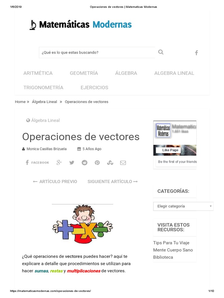 Operaciones de Vectores - Matematicas Modernas | Descargar gratis PDF | Vector Euclidiano ...