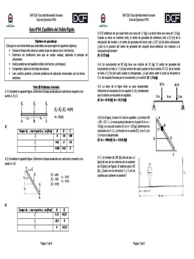 Guia 04 Equilibrio Estatico Pdf Peso Rodilla