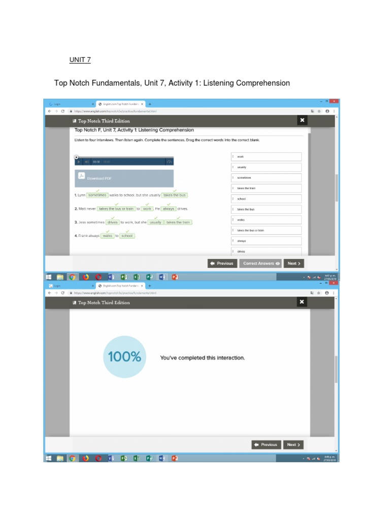 Top Notch Fundamentals, Unit 7, Activity 1: Listening Comprehension ...