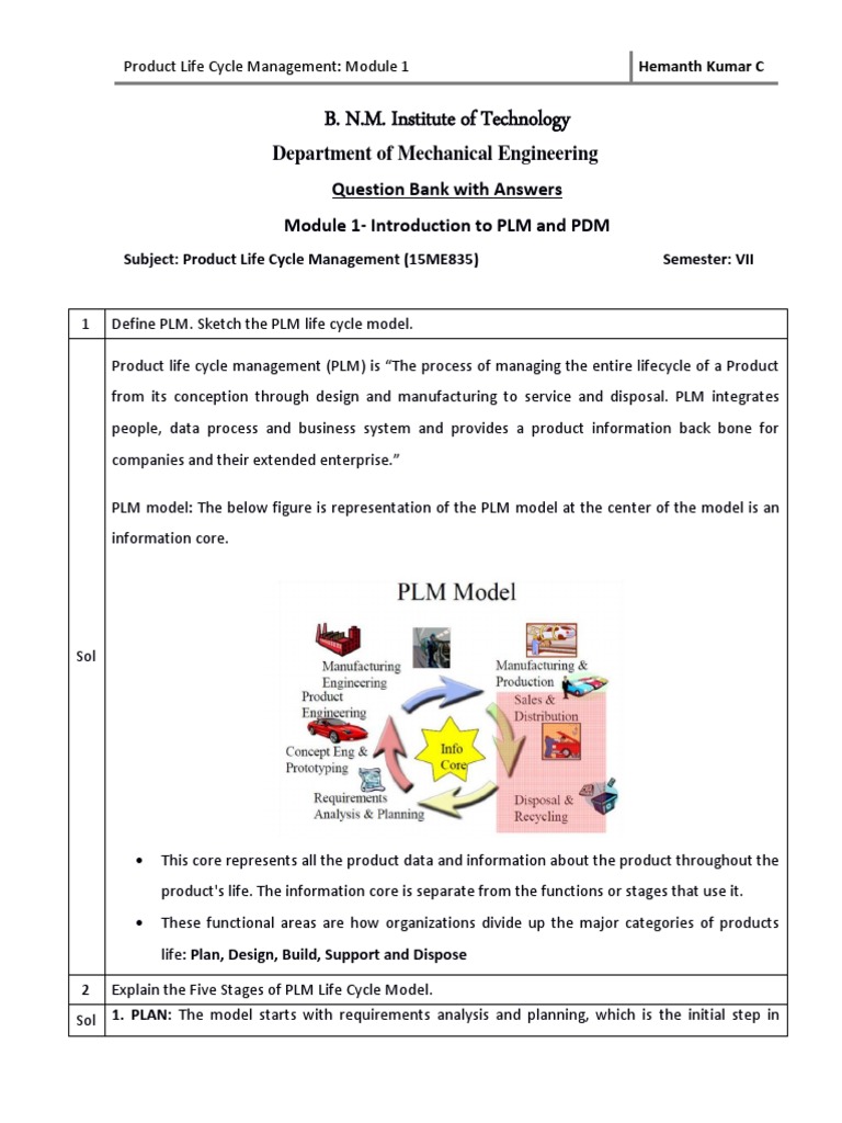 Question Bank PLM Module 1 | PDF | Product Lifecycle | Life Cycle ...