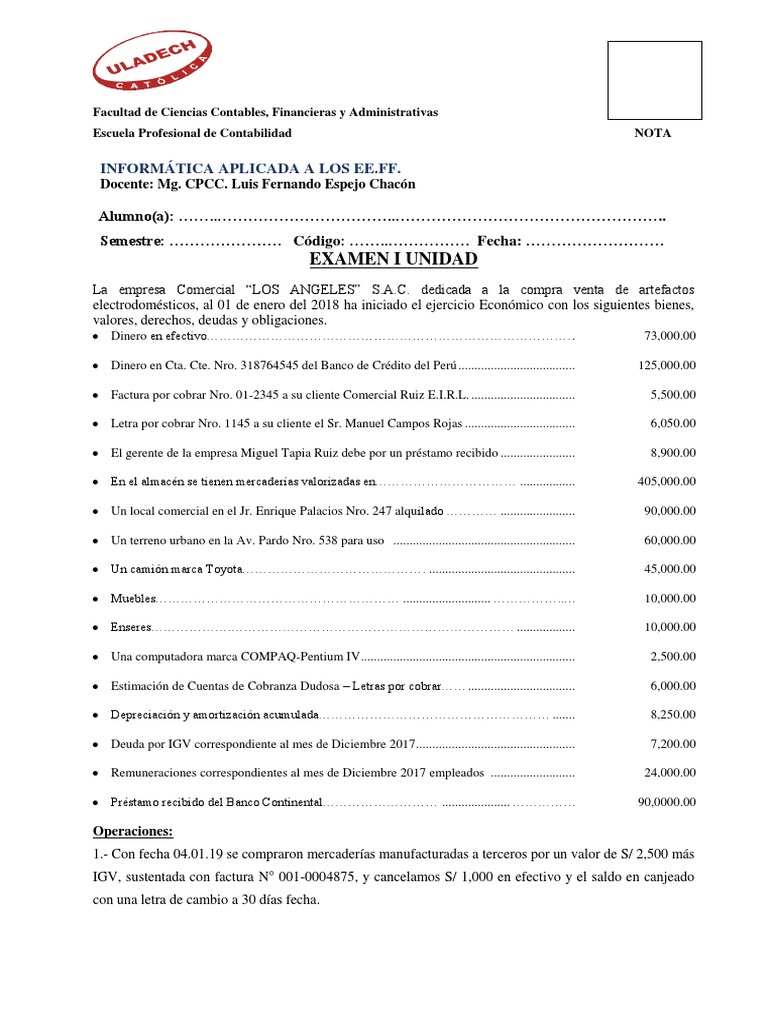 Examen I Unidad - Informatica Aplicada A Los Eeff | PDF | Contabilidad | Business
