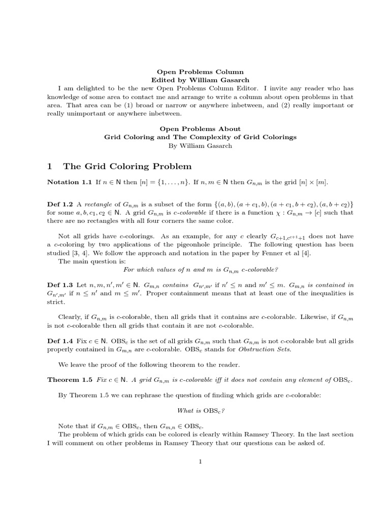 1 The Grid Coloring Problem | PDF | Computational Complexity Theory ...