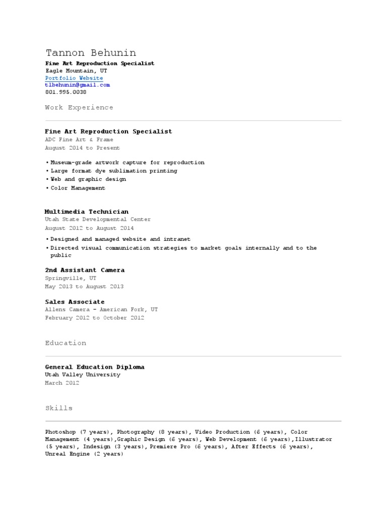 Fine Art Reproduction Specialist Resume | PDF