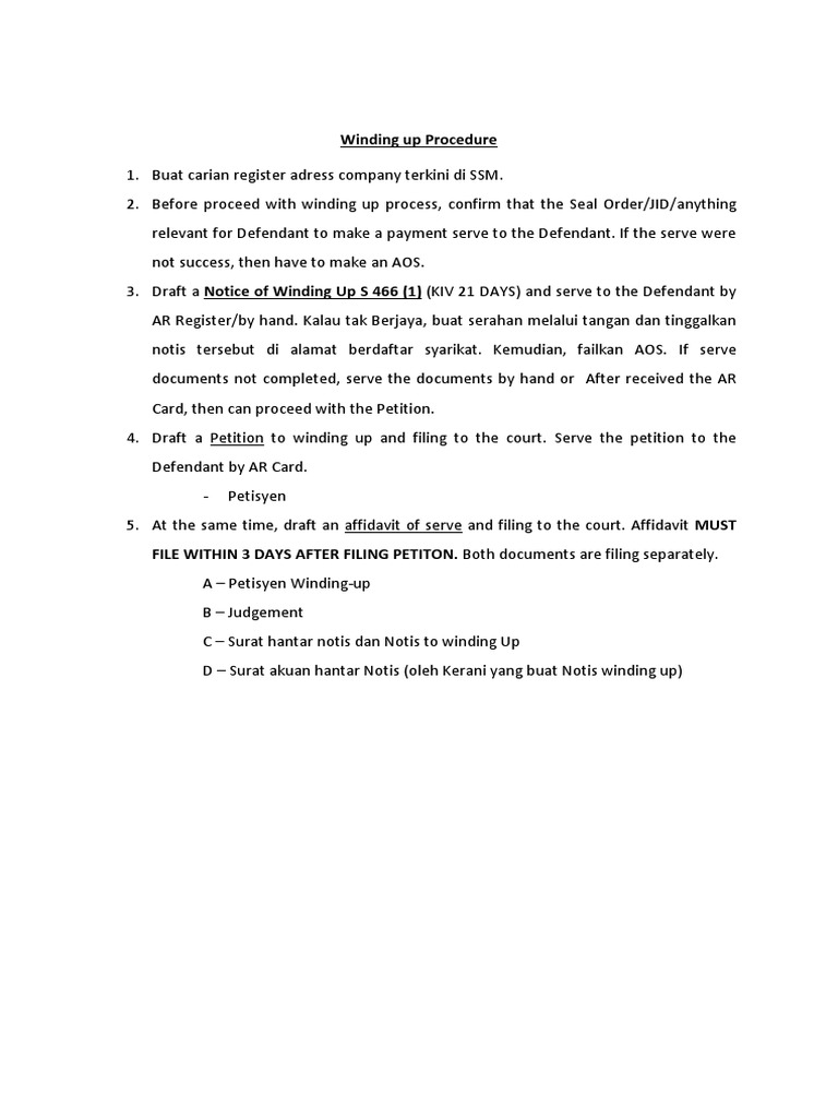 Winding Up Procedure | PDF