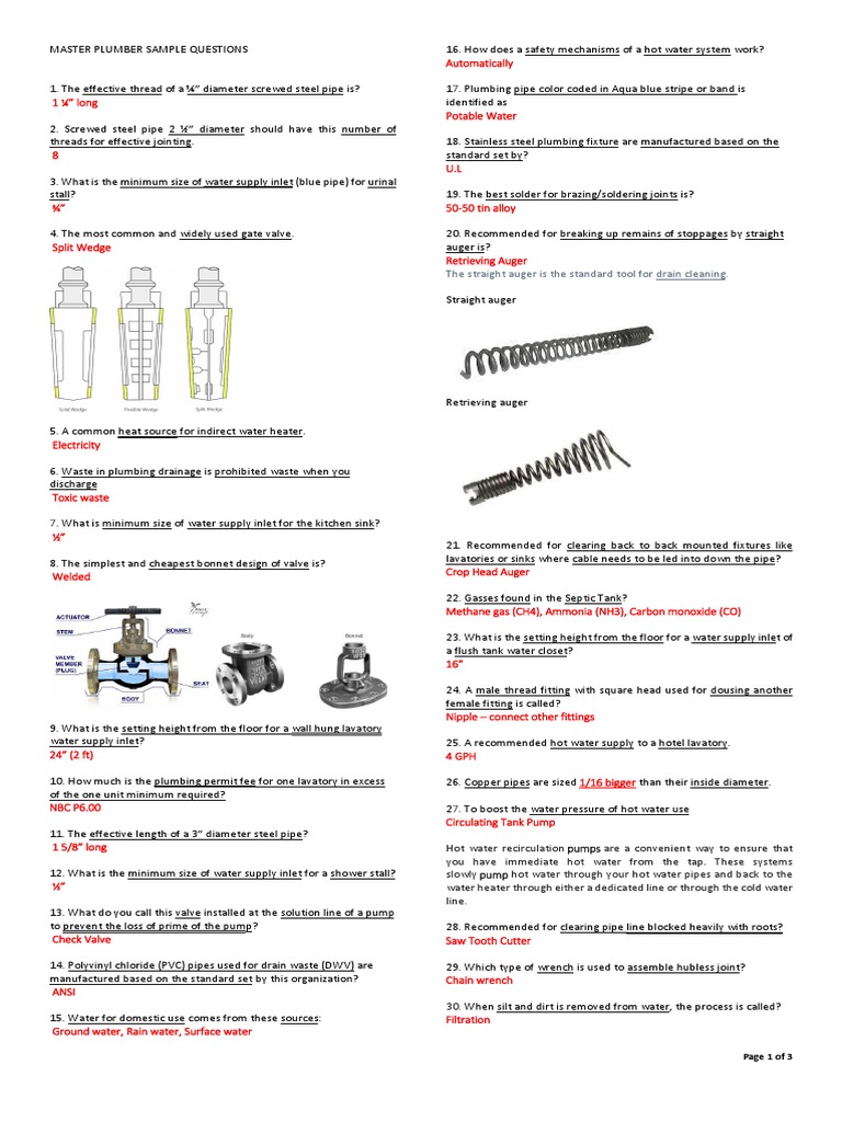 Master Plumber Exam Sample Questions | PDF | Plumbing | Water Heating