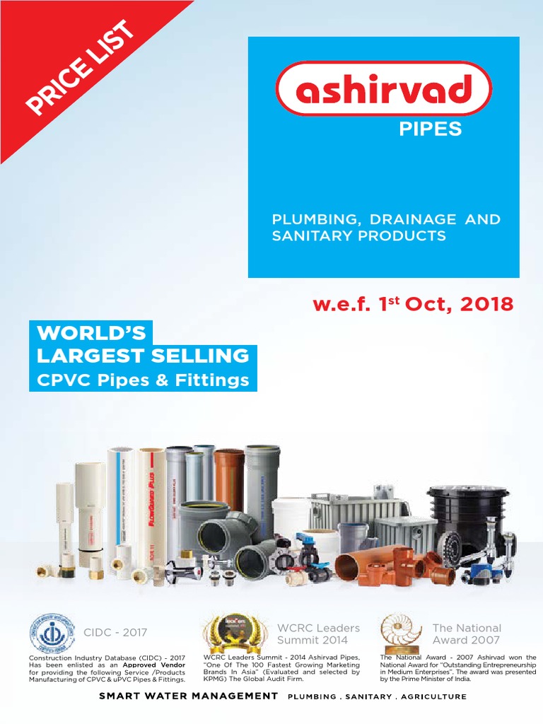 Ashirvad CPVC Pipes Fittinfs | PDF | Plumbing | Pipe (Fluid Conveyance)