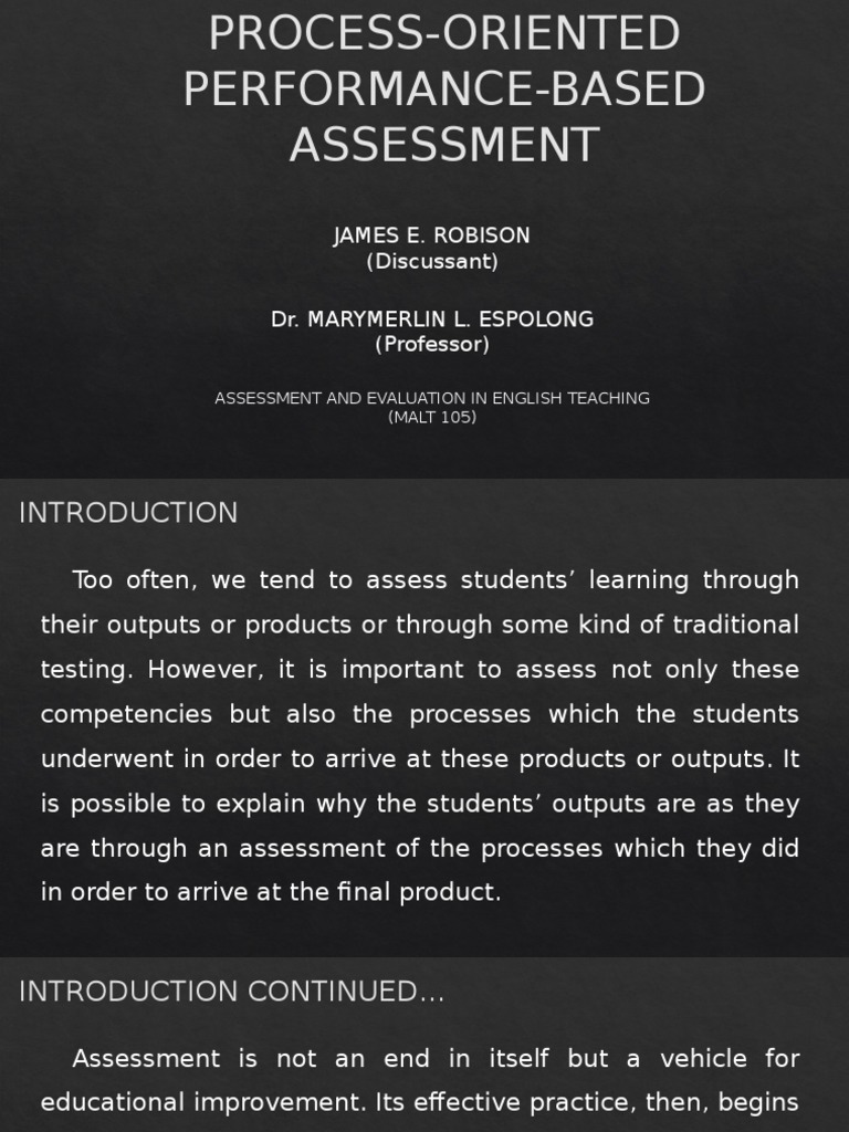 Process-Oriented Performance-Based Assessment | PDF | Educational ...