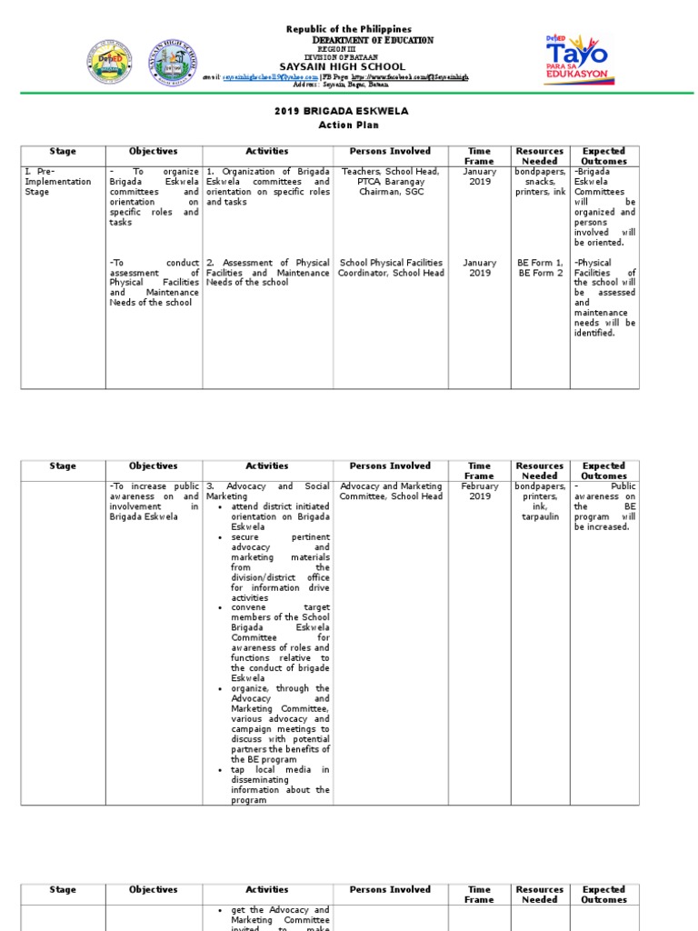 2019 Brigada-Eskwela-Action-Plan | PDF | Marketing | Public Sphere