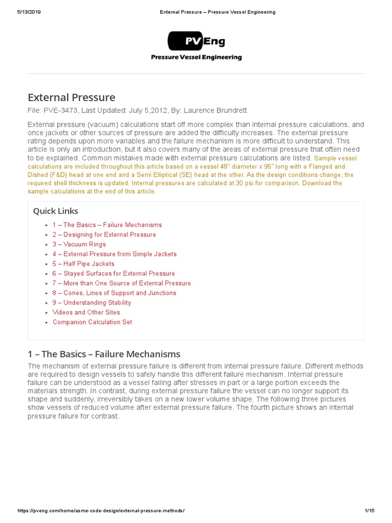 External Pressure - Pressure Vessel Engineering | PDF | Vacuum | Pressure