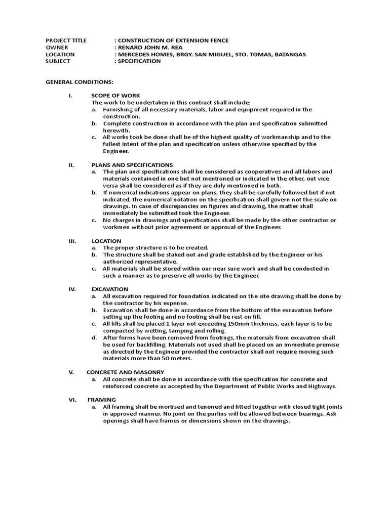 General Condition OF HOUSE | PDF | Specification (Technical Standard ...