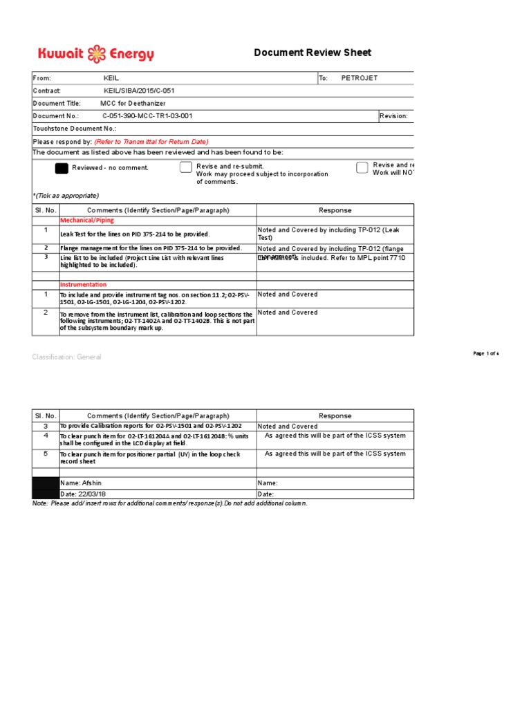 Document Review Sheet: (Refer To Transmittal For Return Date) | PDF