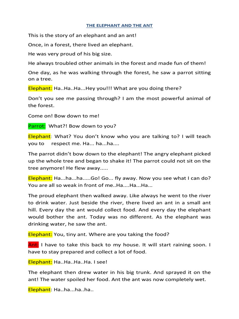 The Ant's Lesson to the Proud Elephant | PDF | Elephant