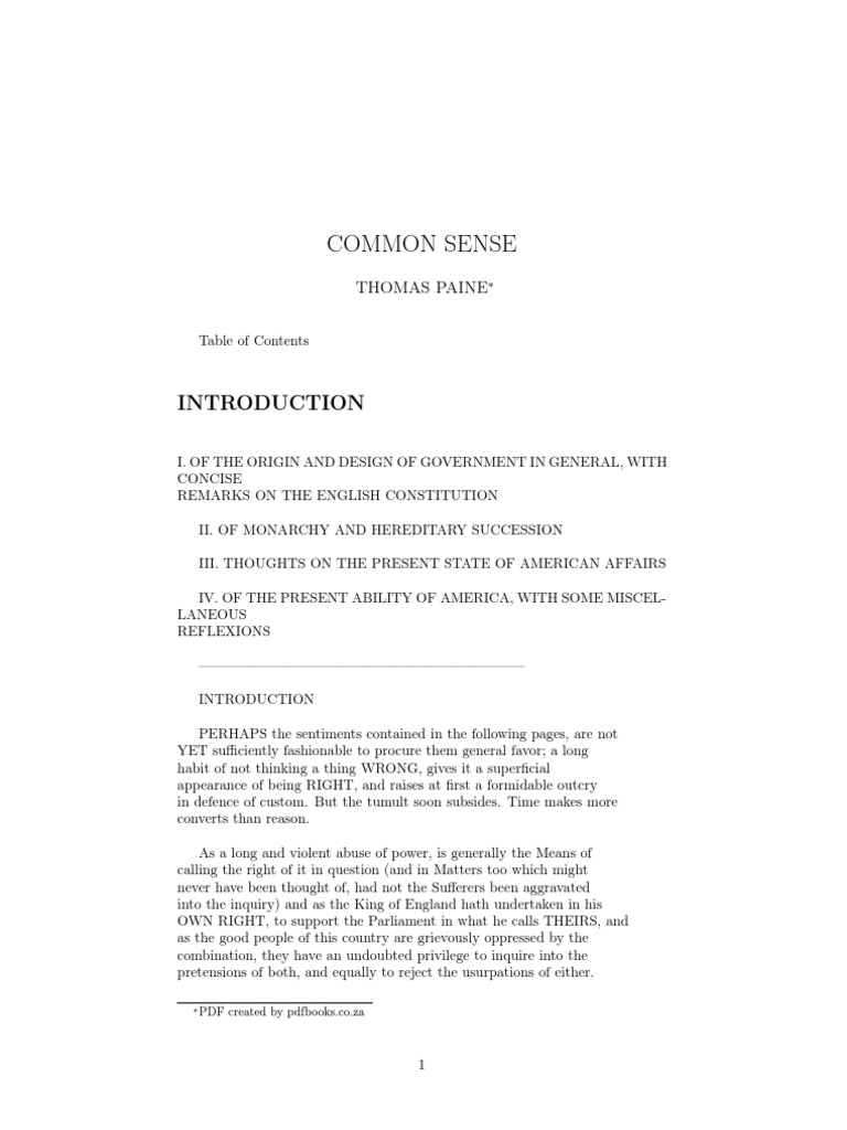 Thomas Paine's Common Sense Analysis | PDF | Monarchy | Samuel