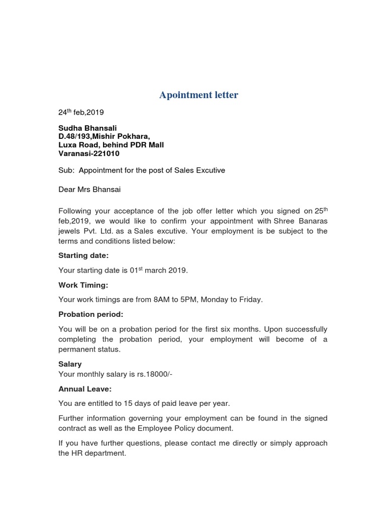 Appointment Letter | PDF