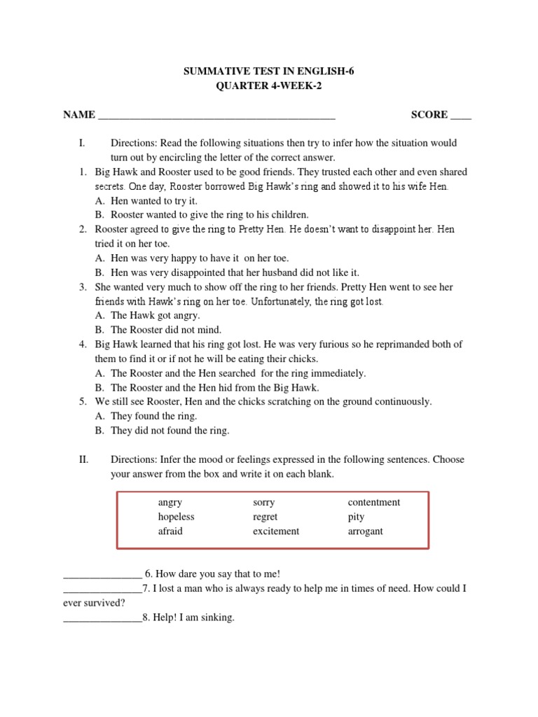 Summative Test in English 6 q4 w2 | PDF
