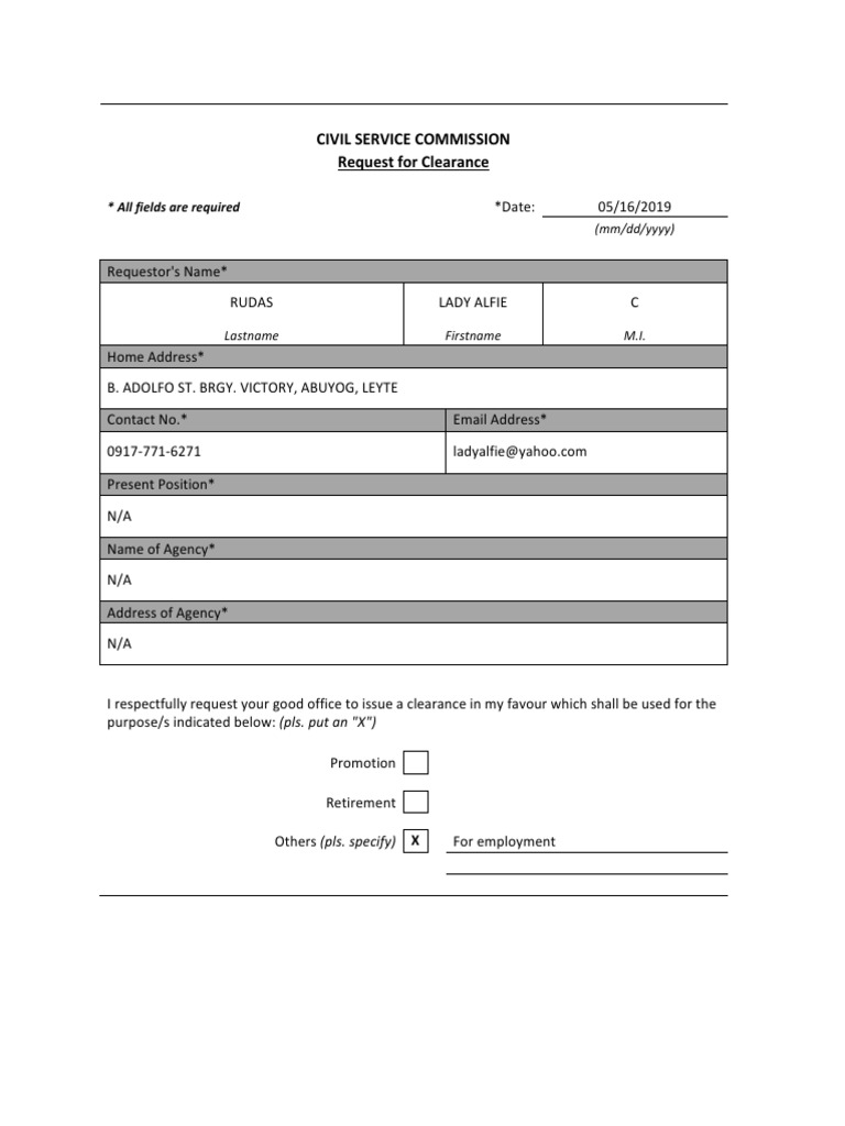 CSC Request For Clearance | PDF