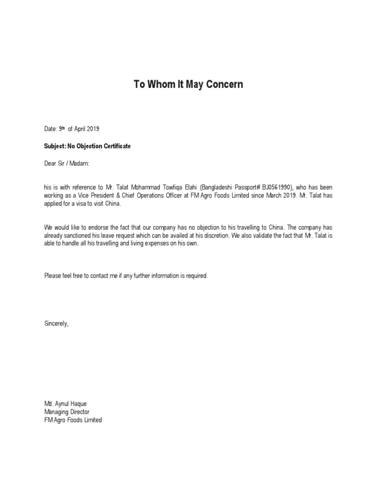 Company Dispatch Letter for Visa | PDF