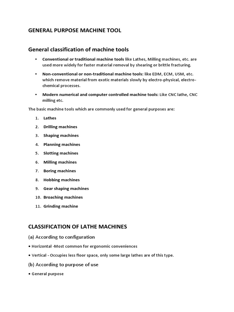 A Comprehensive Overview of Common General Purpose Machine Tools ...