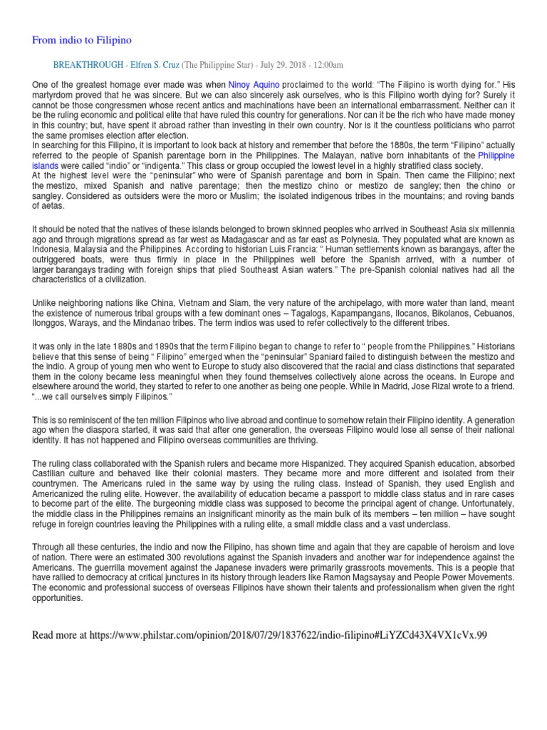 From Indio To Filipino | PDF | Ethnicity | Philippines