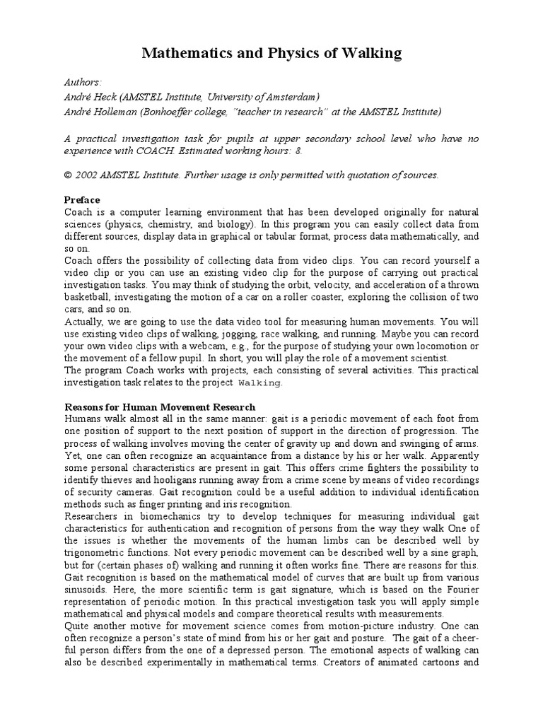 Mathematics and Physics of Walking: Preface | PDF | Inertia | Angle